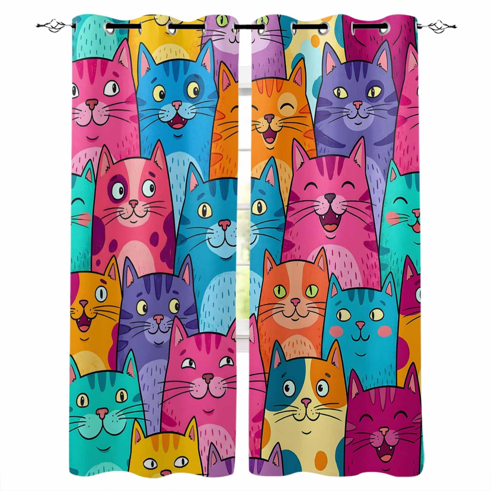 Colorful Cat Blackout Curtains for Bedroom/Living Room, Thermal ...