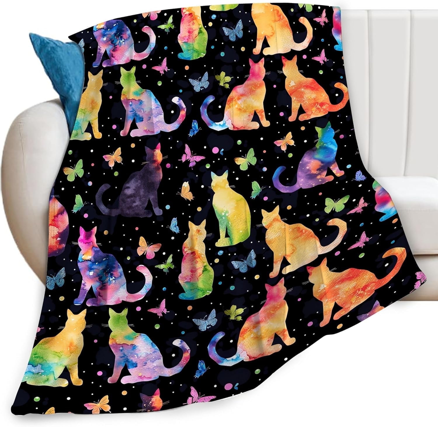 Colorful Cat Butterfly Throw Blanket Cute Animal Print Blankets Gifts ...
