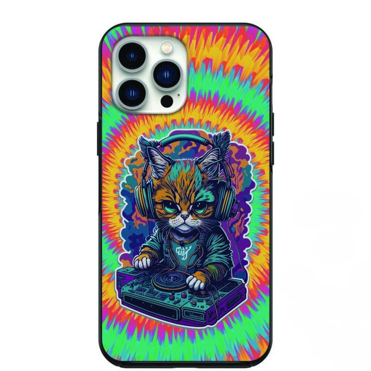 Colorful Cat DJ with Headphones Music Case with iPhone 17 to 11 Pro Max ...
