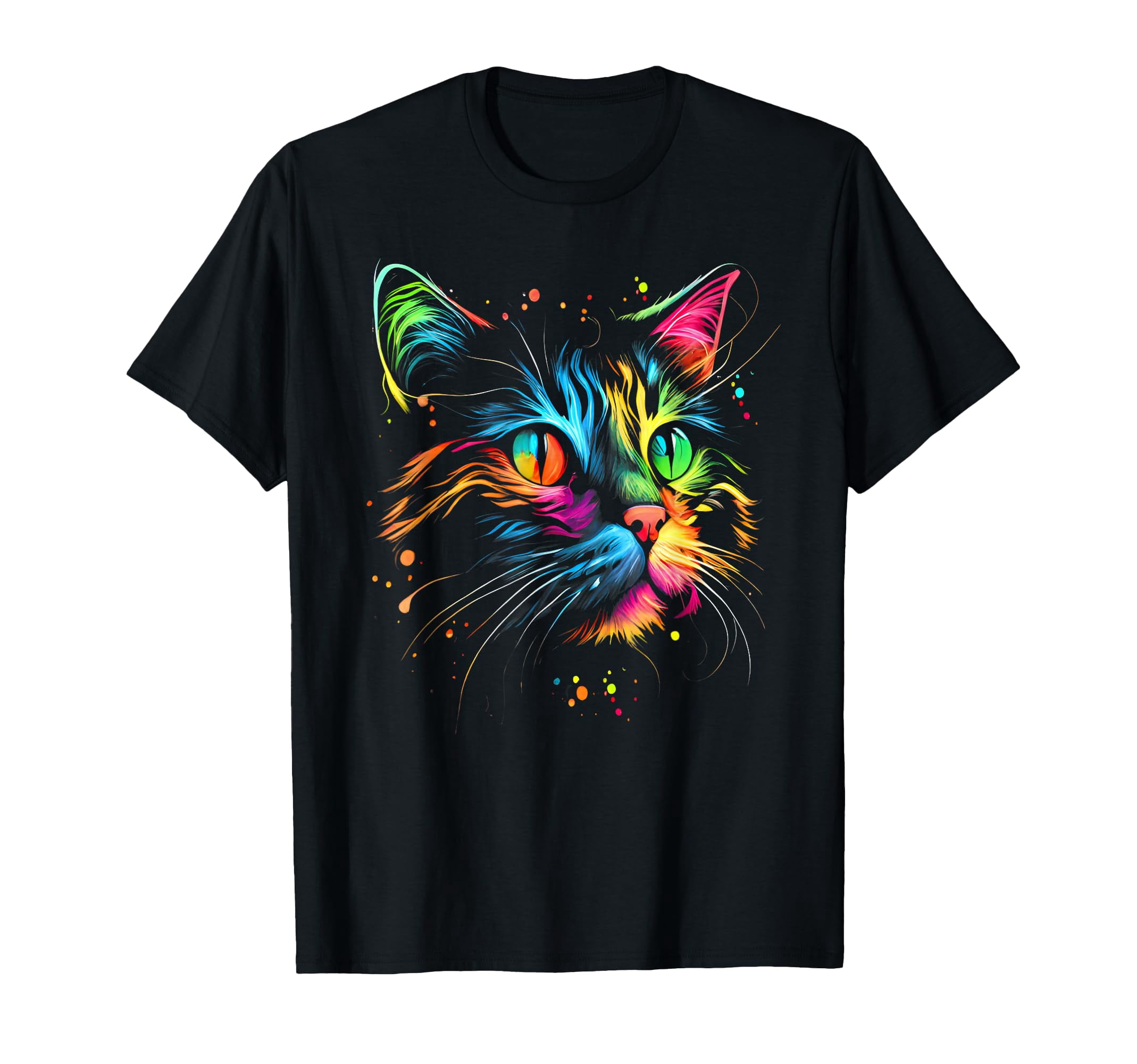 Colorful Cat Face Illustration T-Shirt for Cat Lovers - Fun and Vibrant ...