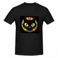 Colorful Cat Face Pattern Cotton Short Sleeve T-Shirt for Women ...