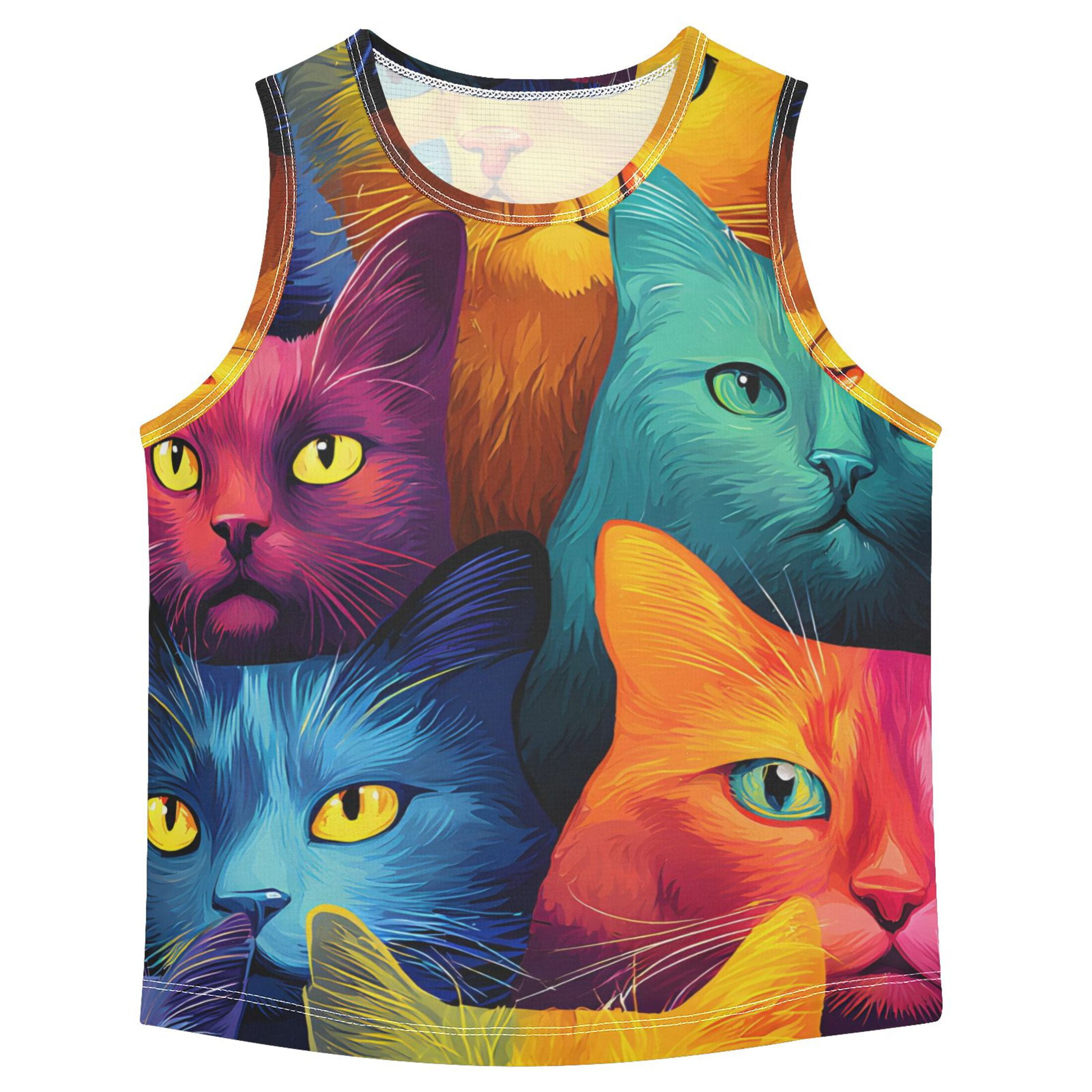 Colorful Cat Face Stare Boys' Vest Undershirt Tank Top Sleeveless Quick ...