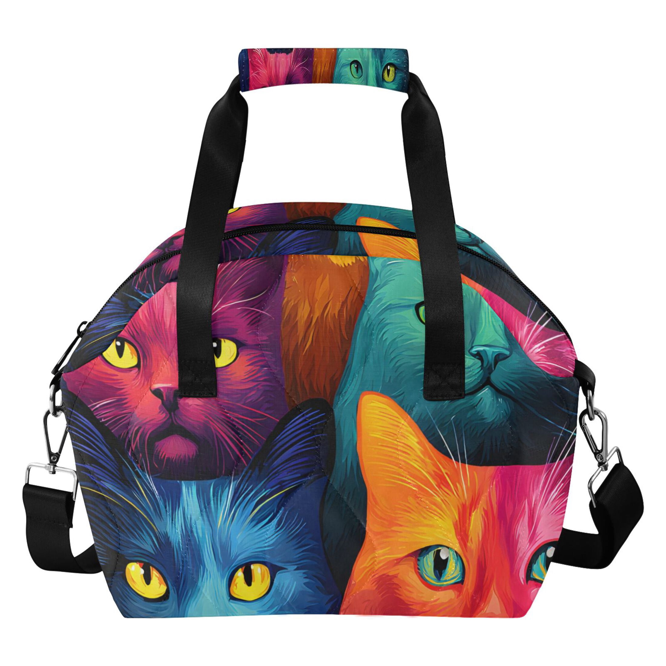 Colorful Cat Face Stare Insulated Lunch Bag Reusable Quilted Lunch Box ...