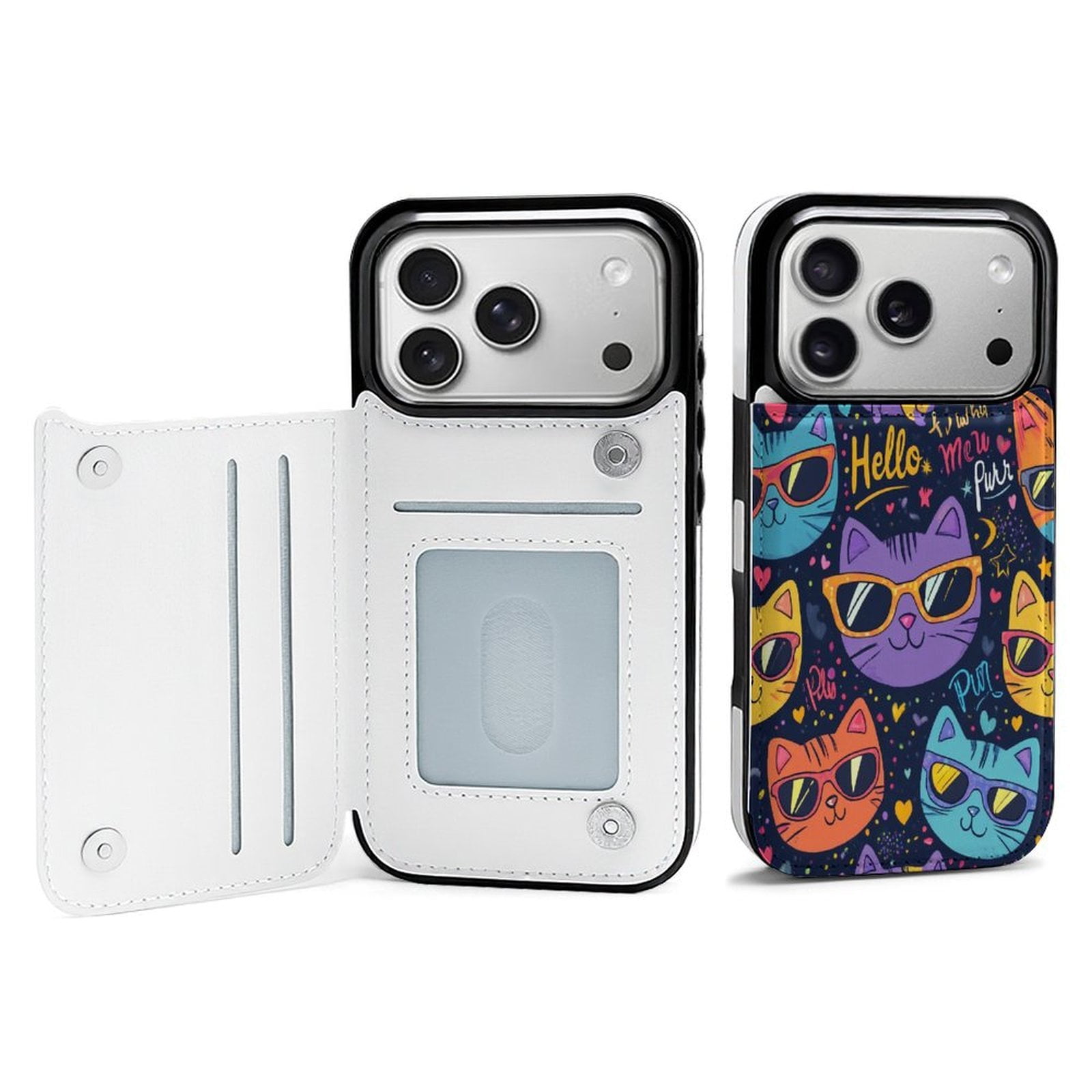 Colorful Cat Faces with Sunglasses Pattern Leather Wallet Case for ...