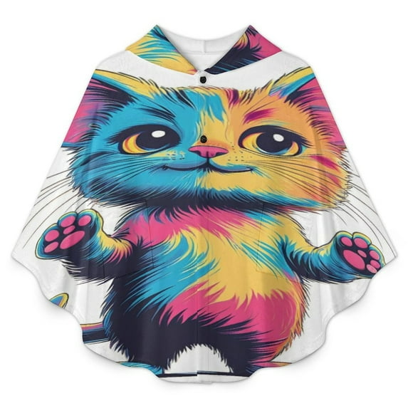 Colorful Cat Holding Mouse Blanket Oversized Wearable Hooded Blanket ...