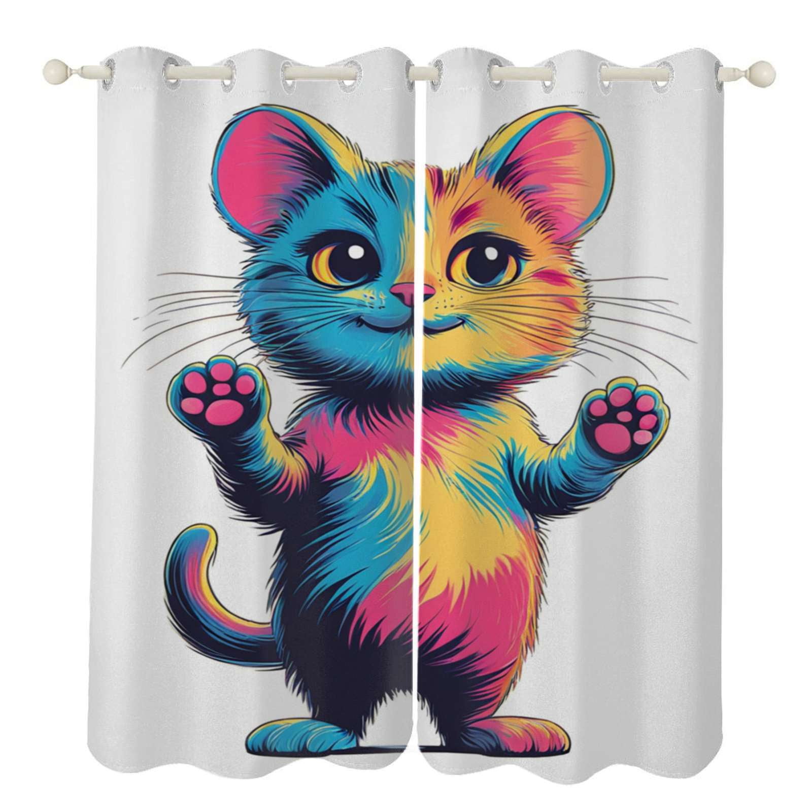 Colorful Cat Holding Mouse Sunshade Curtains Home Bedroom Living Room ...