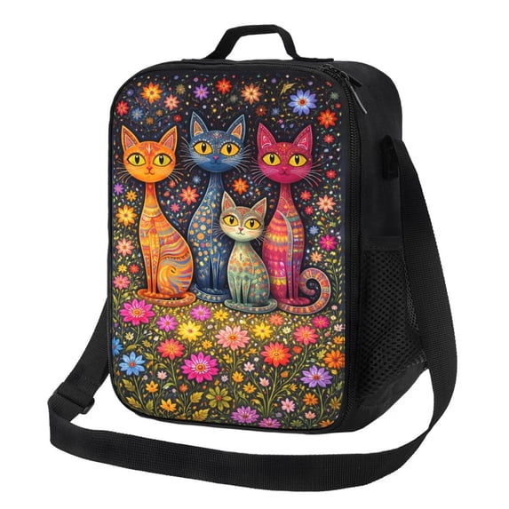 Colorful Cat Lunch Bag Insulated Thermal Lunch Box with Shoulder Strap ...