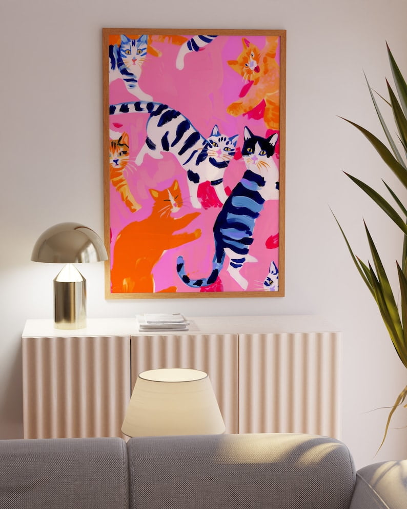 Colorful Cat Maximalist Wall Art, Danish Patel, Dopamine Decor, Trendy ...