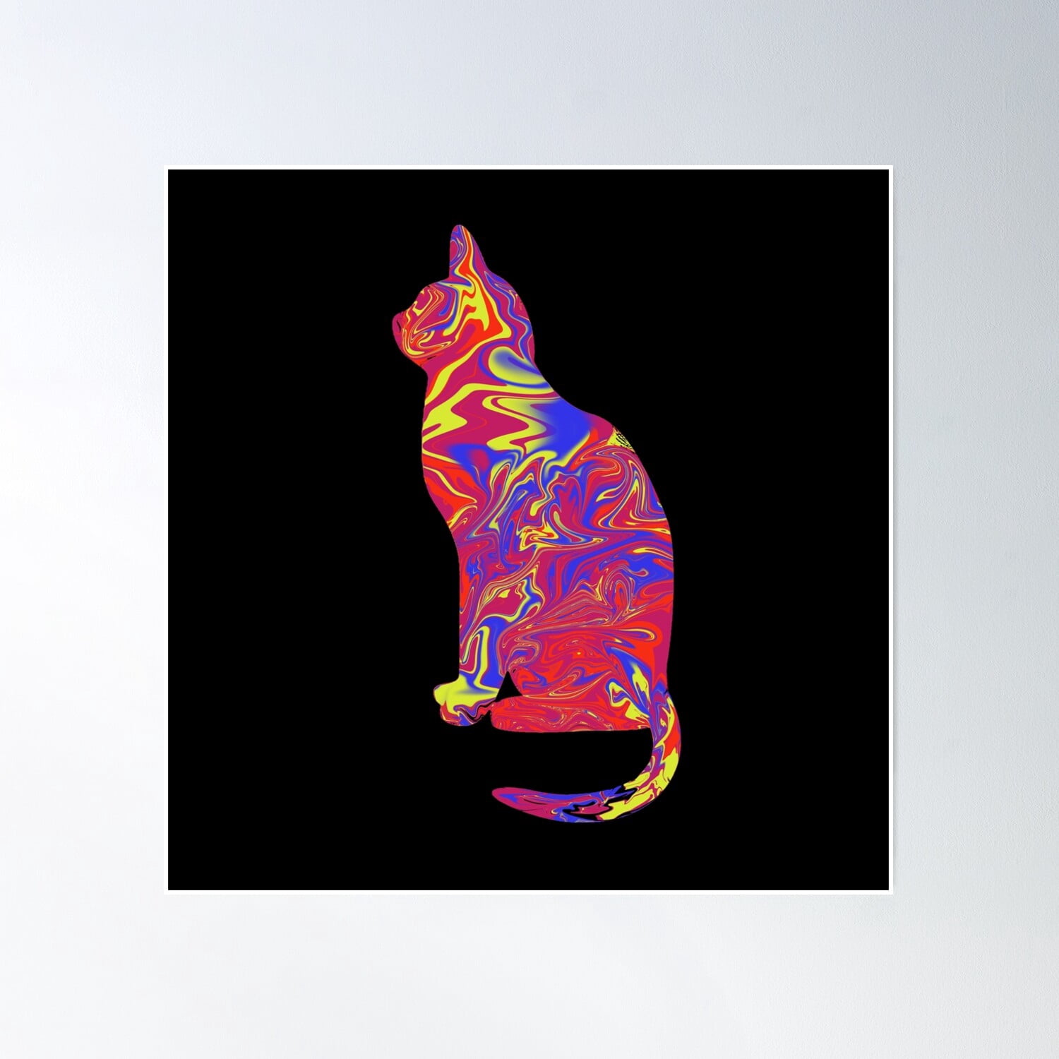 Colorful Cat On Black Poster Wall Art, Modern Wall Decor, 24x24 ...