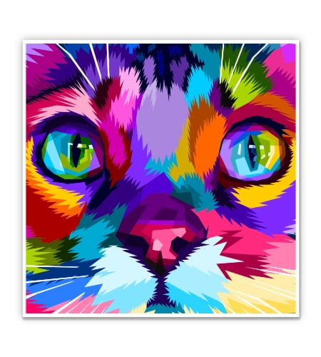 Colorful Cat Pop Art Style - 3" Vinyl Sticker - For Car Laptop Water ...