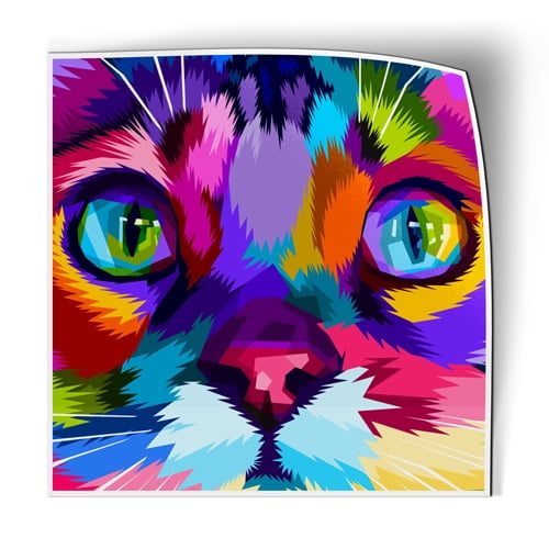 Colorful Cat Pop Art Style - 5" Magnet for Car Locker Refrigerator ...