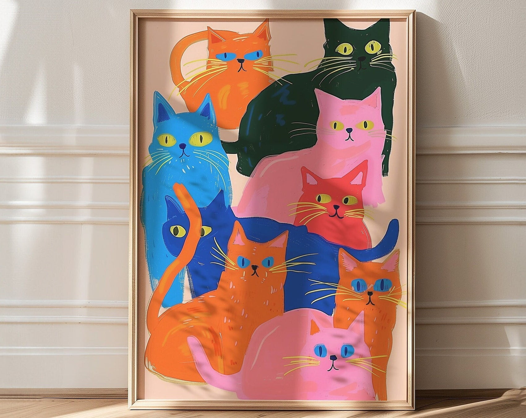 Colorful Cat Poster, Maximalist Wall Art, Pink Cat Poster, Dopamine ...