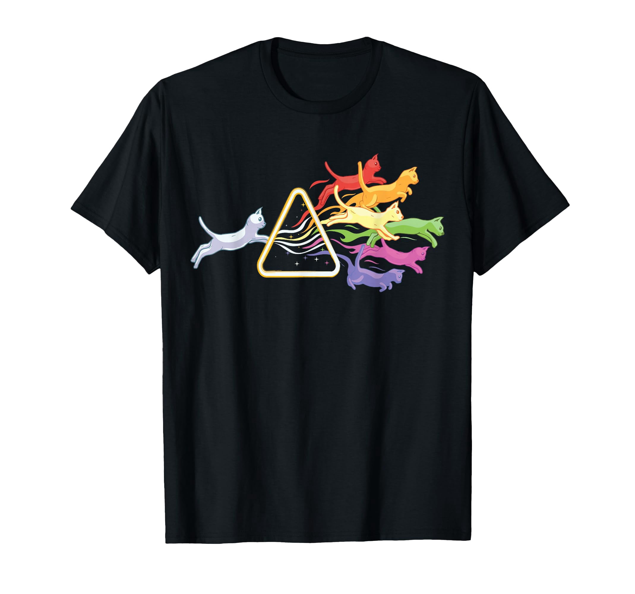 Colorful Cat Prism Rainbow Light Science T-Shirt for Fun and Unique ...