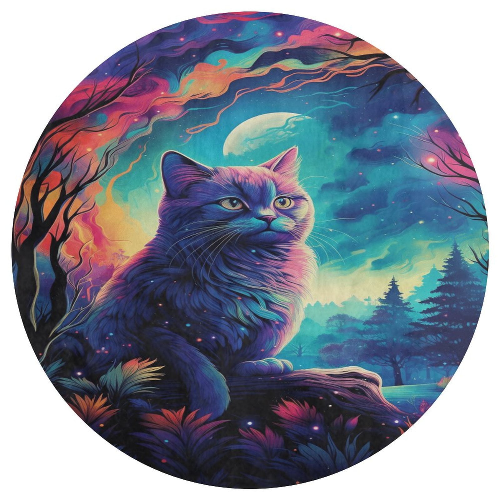 Colorful Cat Round Area Rug Floor Carpets Washable Indoor Floor Area ...