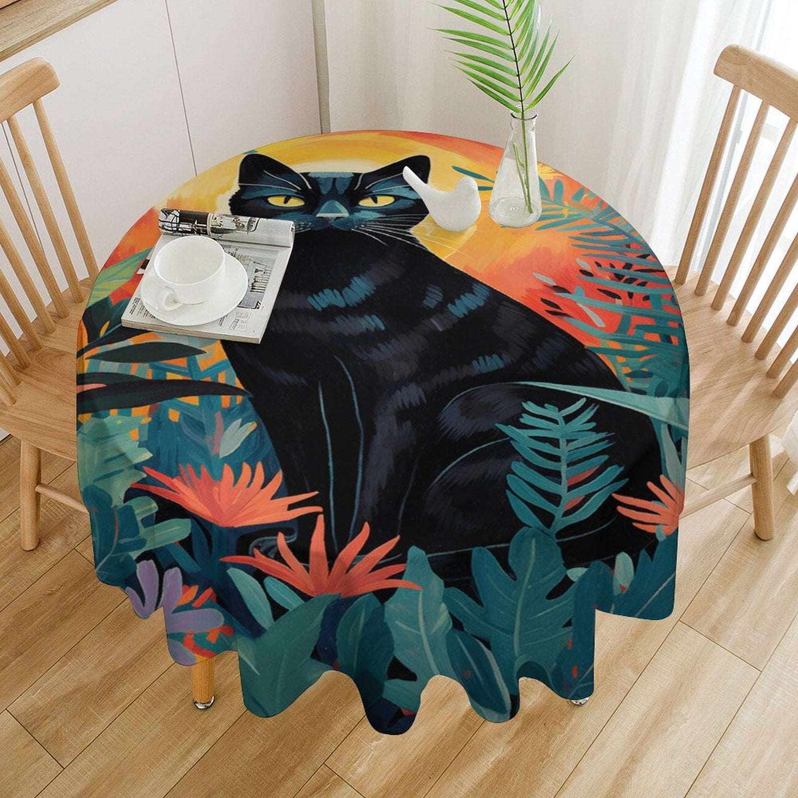 Colorful Cat Round Polyester Tablelcoth Circular Table Cover,Multi-purpose Backyard Barbecue ...