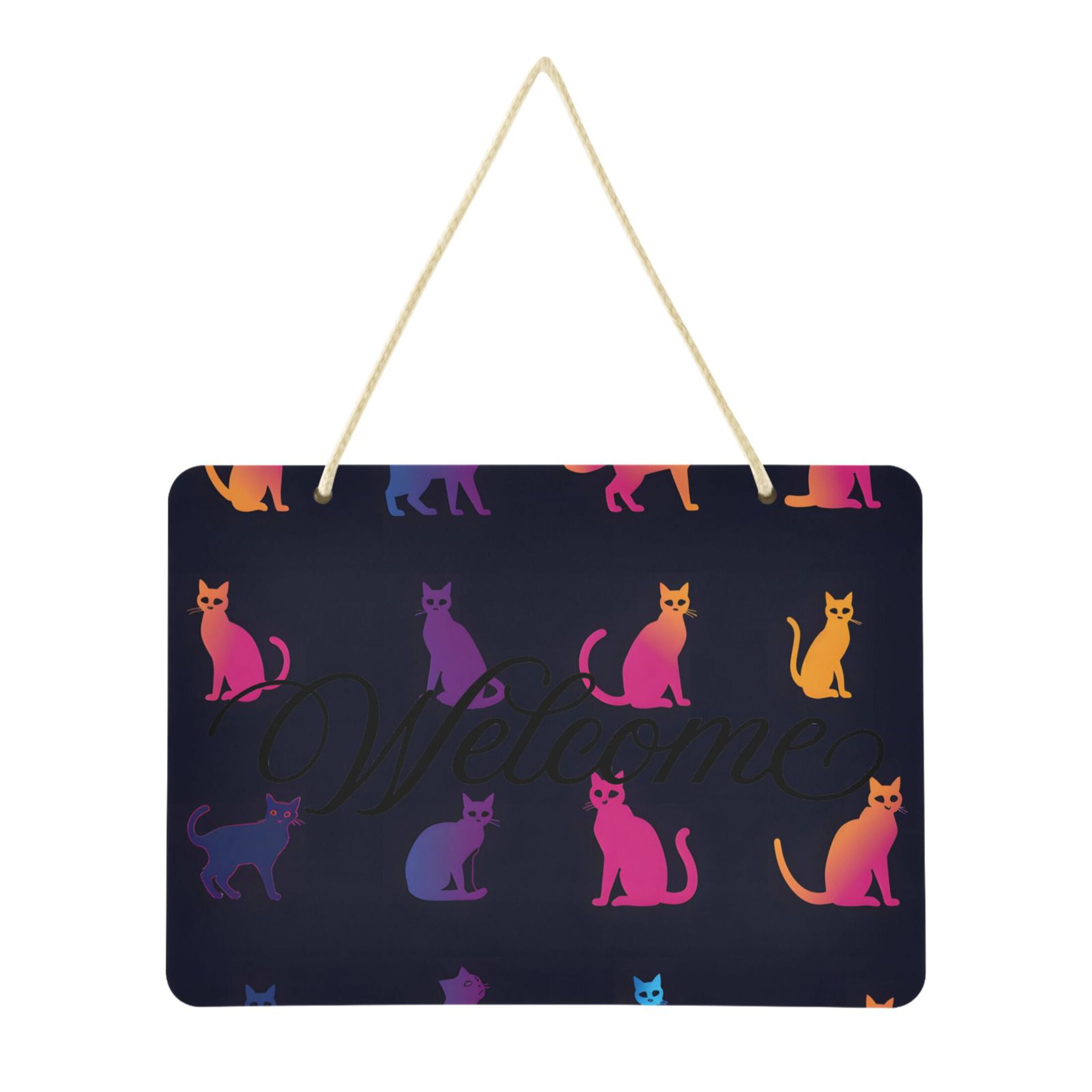 Colorful Cat Silhouette Welcome Sign Front Door PVC 14x10 inch Hanger ...