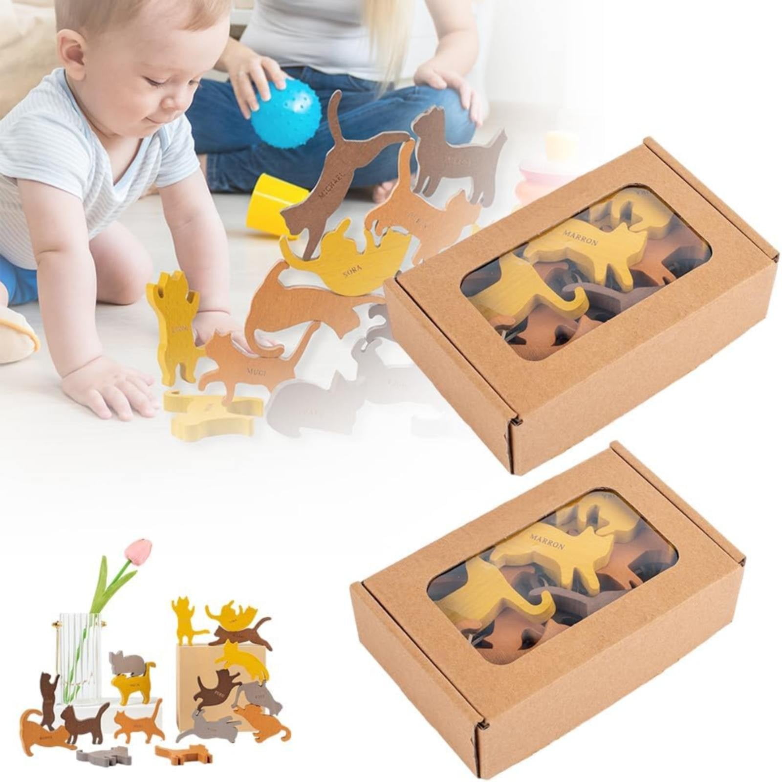 Colorful Cat Stacking Toys Wooden Balancing Stackable Playset 16 PCS ...