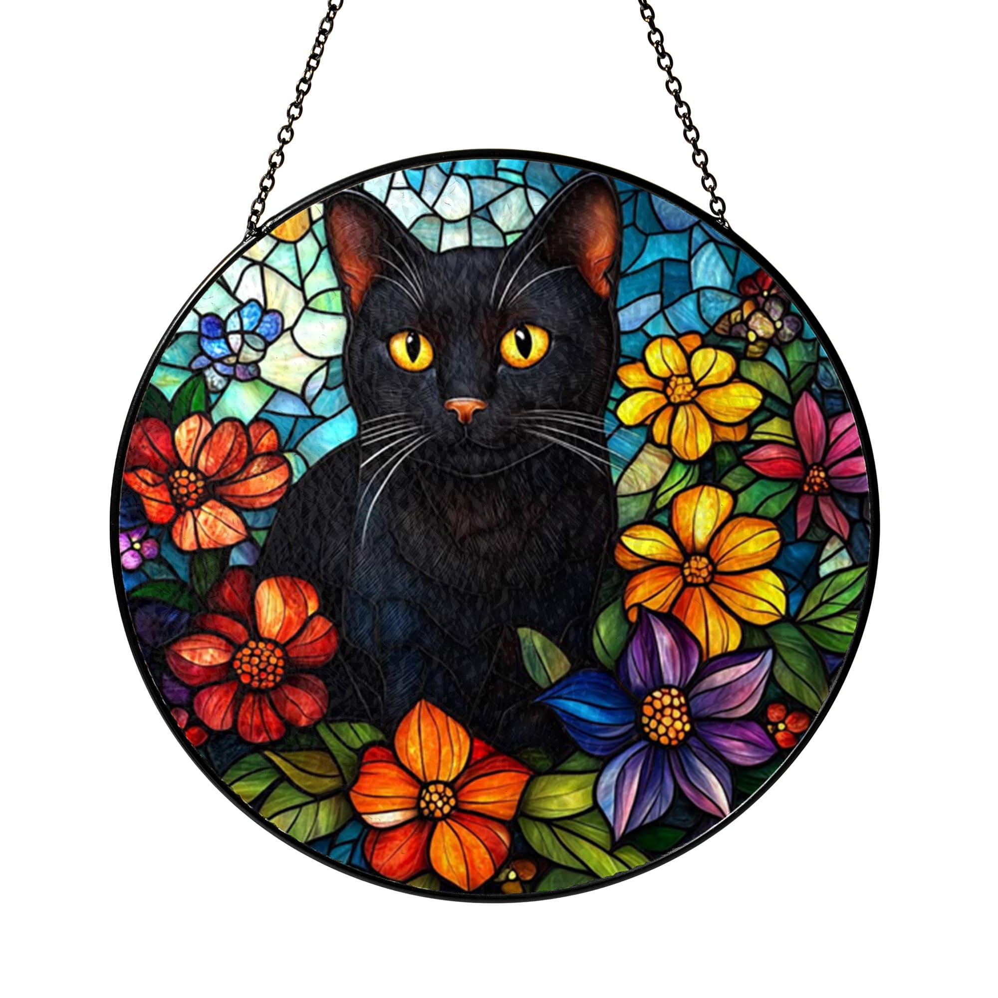 Colorful Cat Stained Glass Style Suncatcher – Round Decorative Window ...