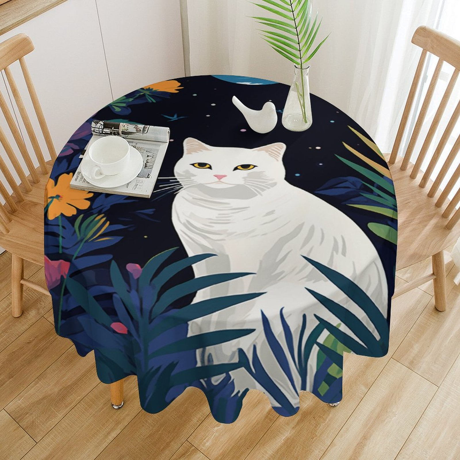 Colorful Cat Table Cloth Round PVC Wedding Kitchen Dining Desk Table ...