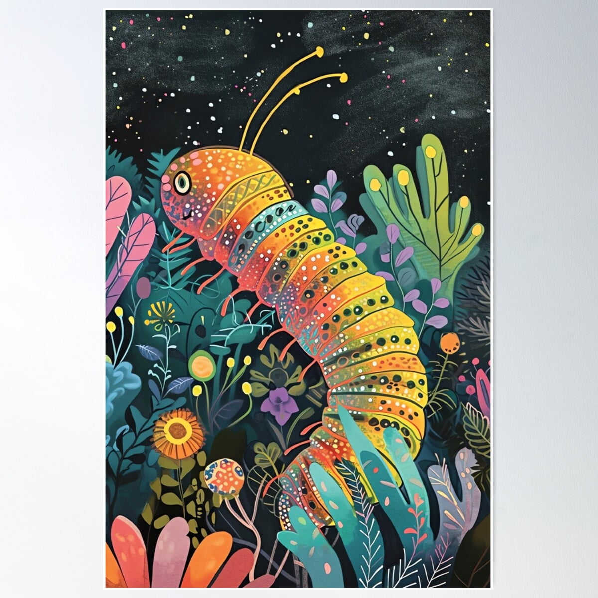 Colorful Caterpillar Garden Poster Wall Art, Modern Wall Decor For ...