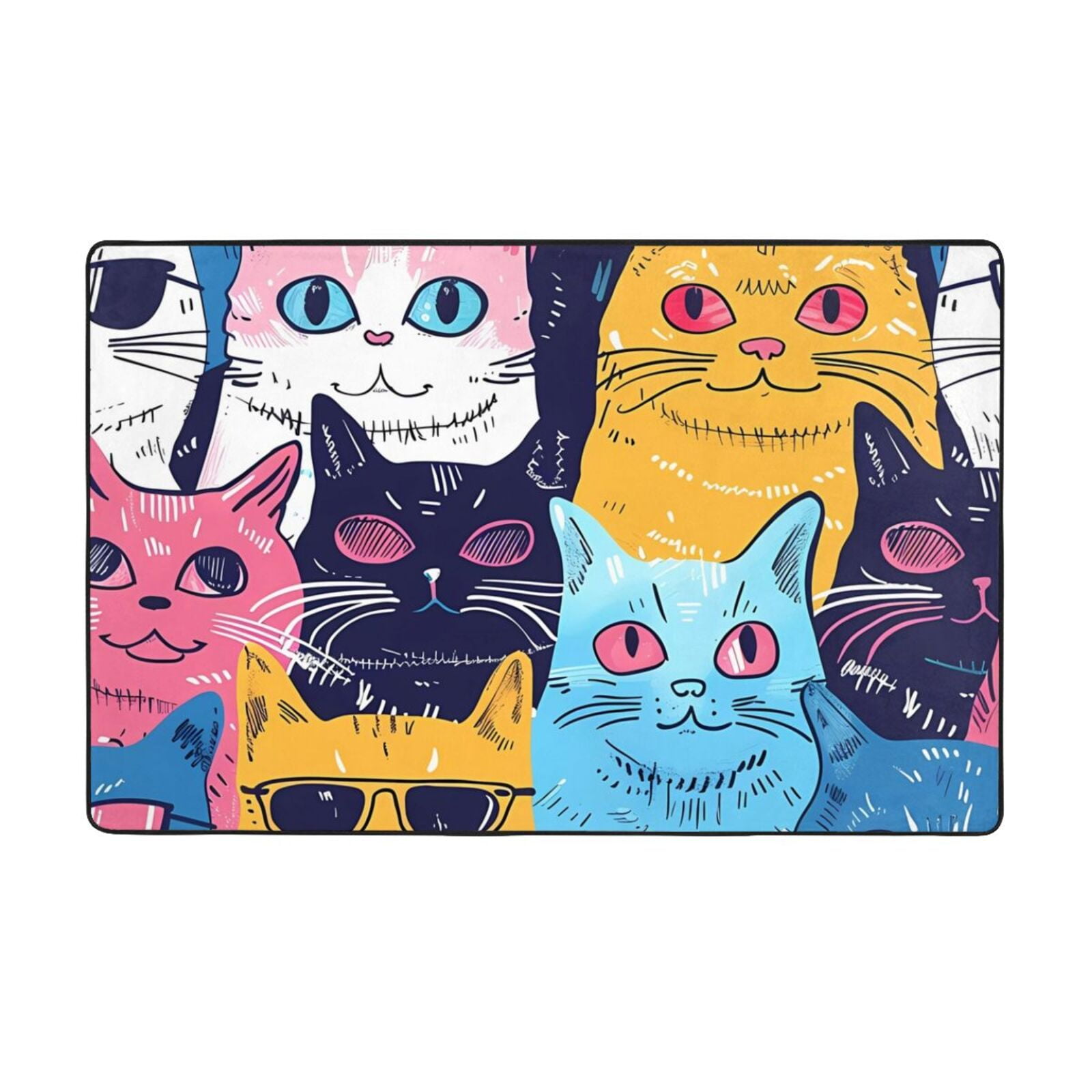 Colorful Cats Pattern Art Area Rugs For Living Room Decor - Anti Slip ...