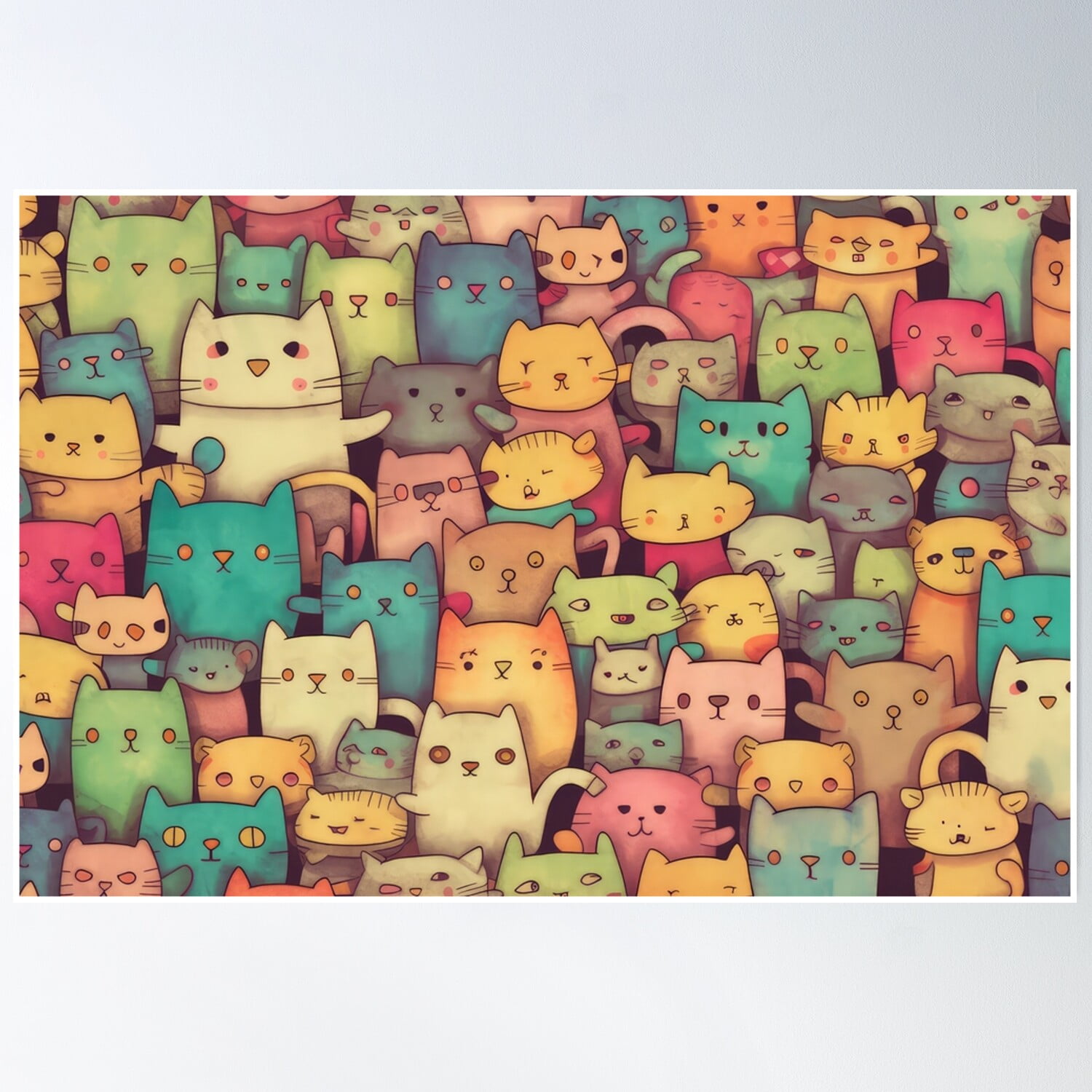 Colorful Cats Poster Wall Art, Modern Wall Decor, 8x12 UNFRAMED ...