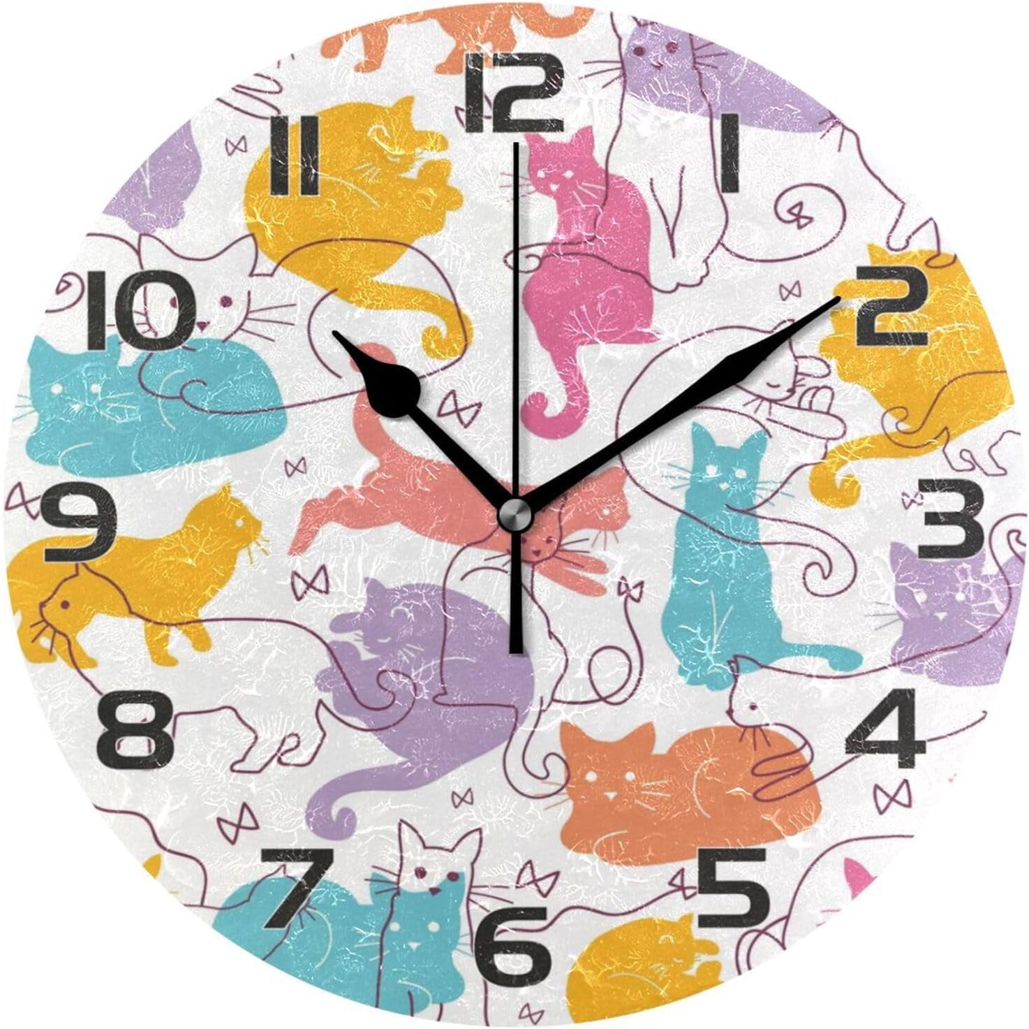 Colorful Cats Round Wall Clock, 9.84 inch Silent Wall Clock for Bedroom ...