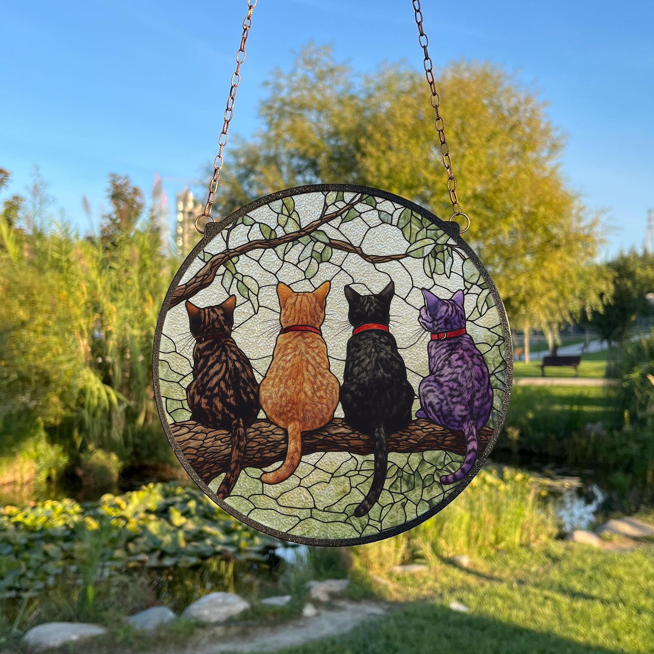 Colorful Cats Stained Glass Suncatcher - Ornament,Vibrant Feline Design ...