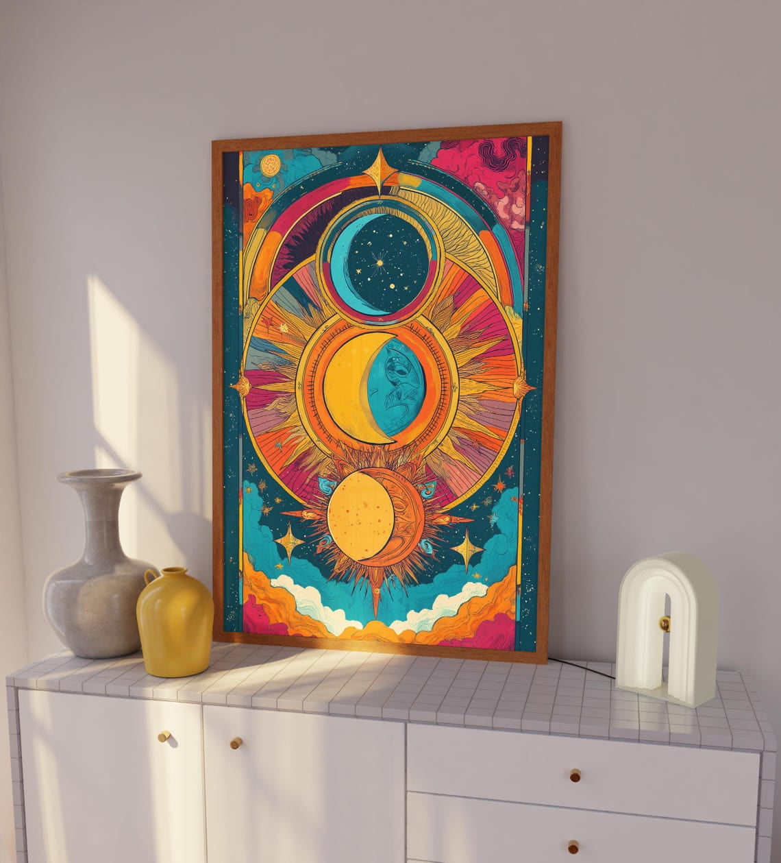 Colorful Celestial Moon Phases Wall Art Print, Maximalist Sun And Moon ...