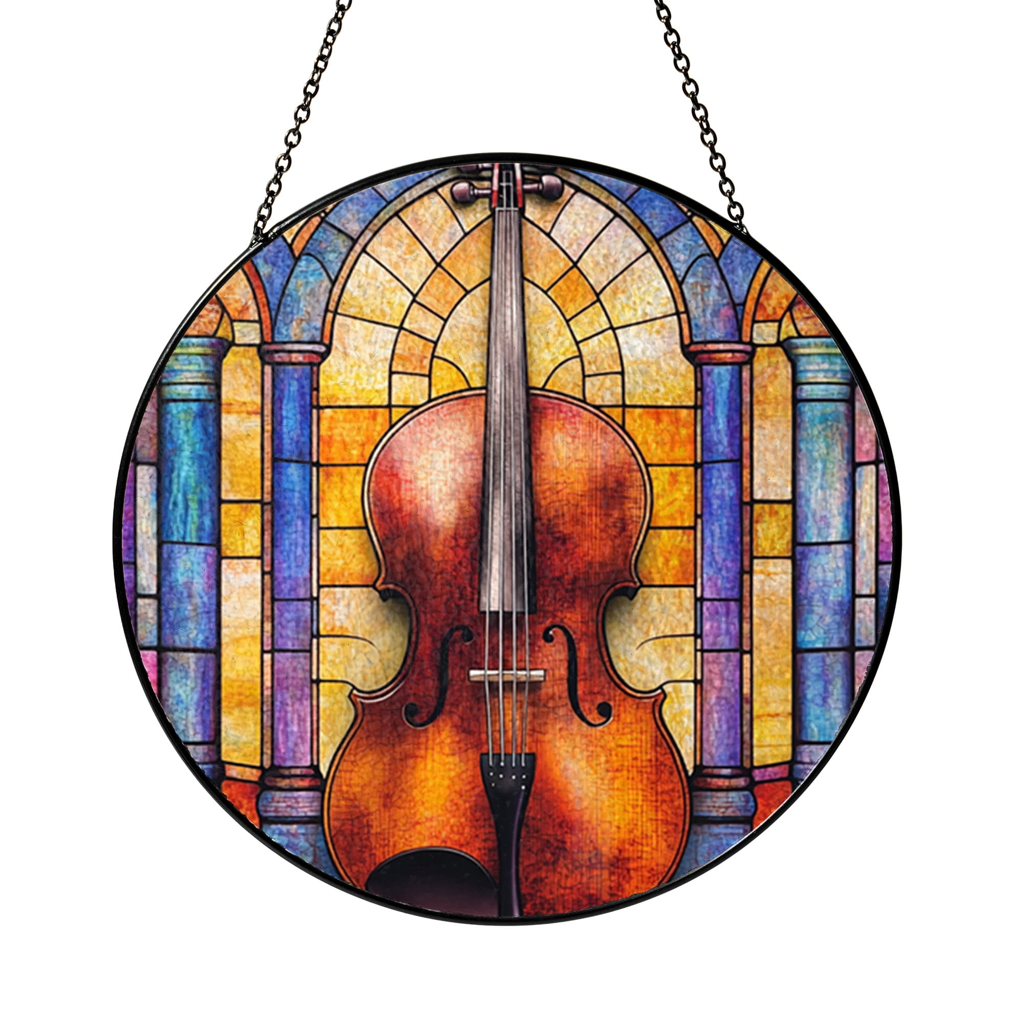 Colorful Cello Stained Glass Suncatcher Round Window Hanging Panel for ...