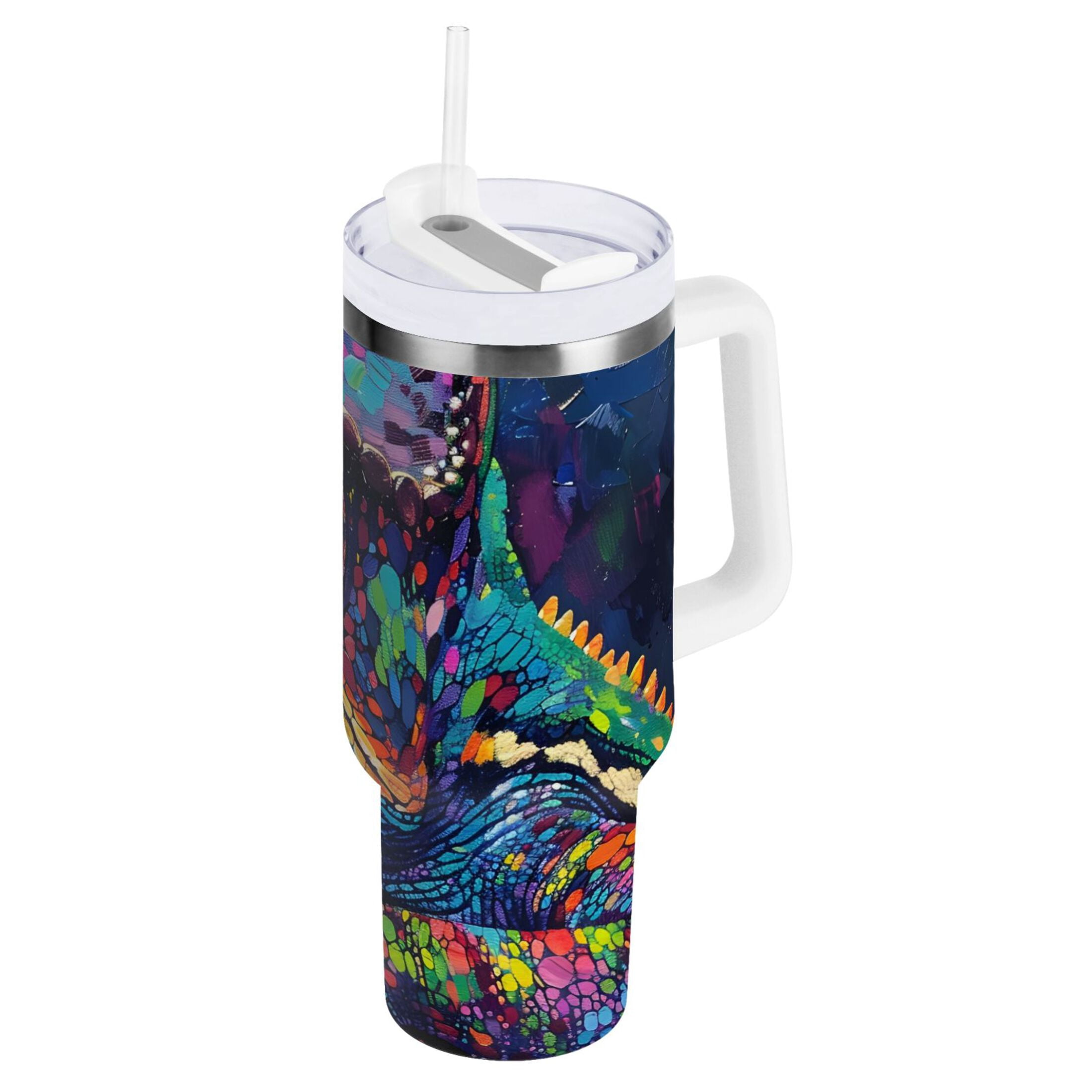 Colorful Chameleon 40 oz Tumbler with Handle and Straw Lid Vacuum ...