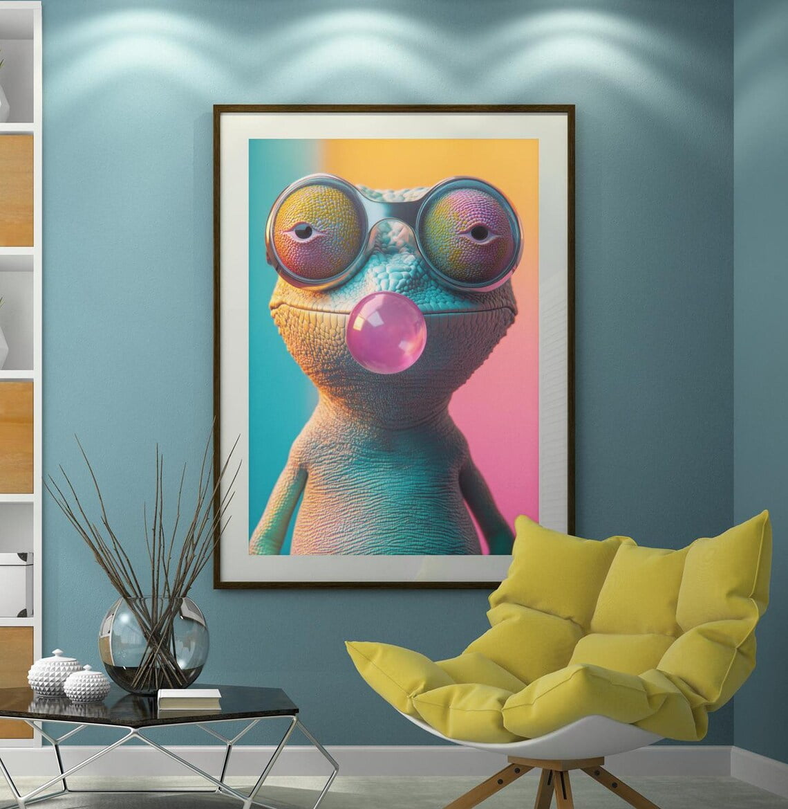 Colorful Chameleon Art Funky Lizard With Bubble Gum & Oversized Goggles ...