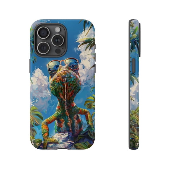 Colorful Chameleon in Sunny Sky Phone Case Lizard Art Design with ...