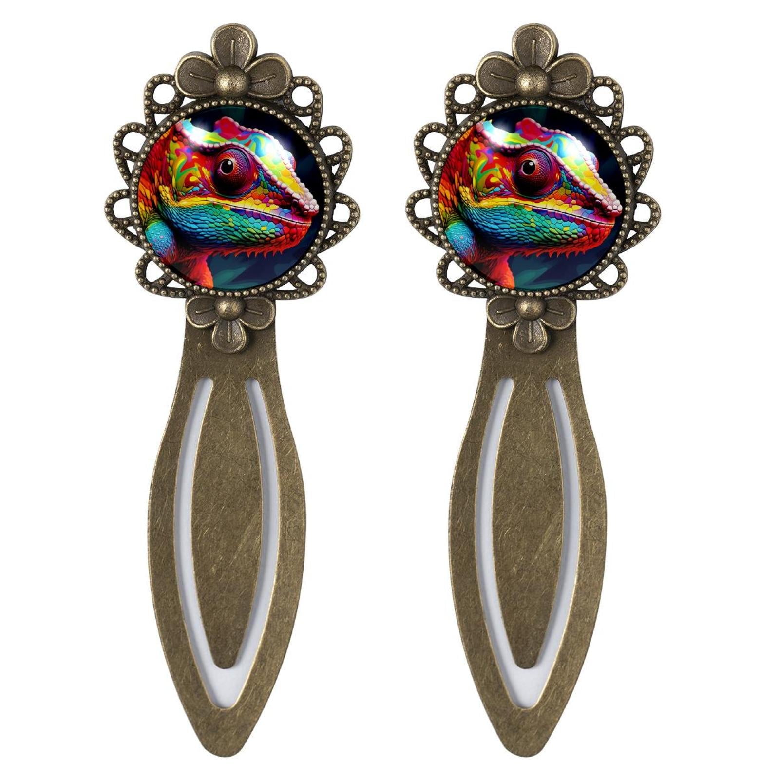 Colorful Chameleons Pattern 2 PCS Unique Bookmark Book Lover Retro Lace ...