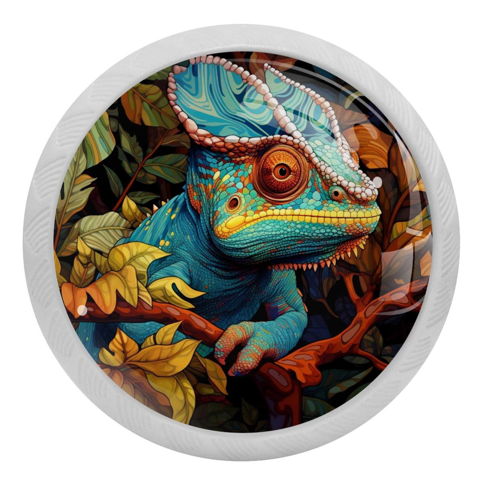 Colorful Chameleons Pattern 4PCS Cabinet Knobs Pulls Fluorescent Drawer ...