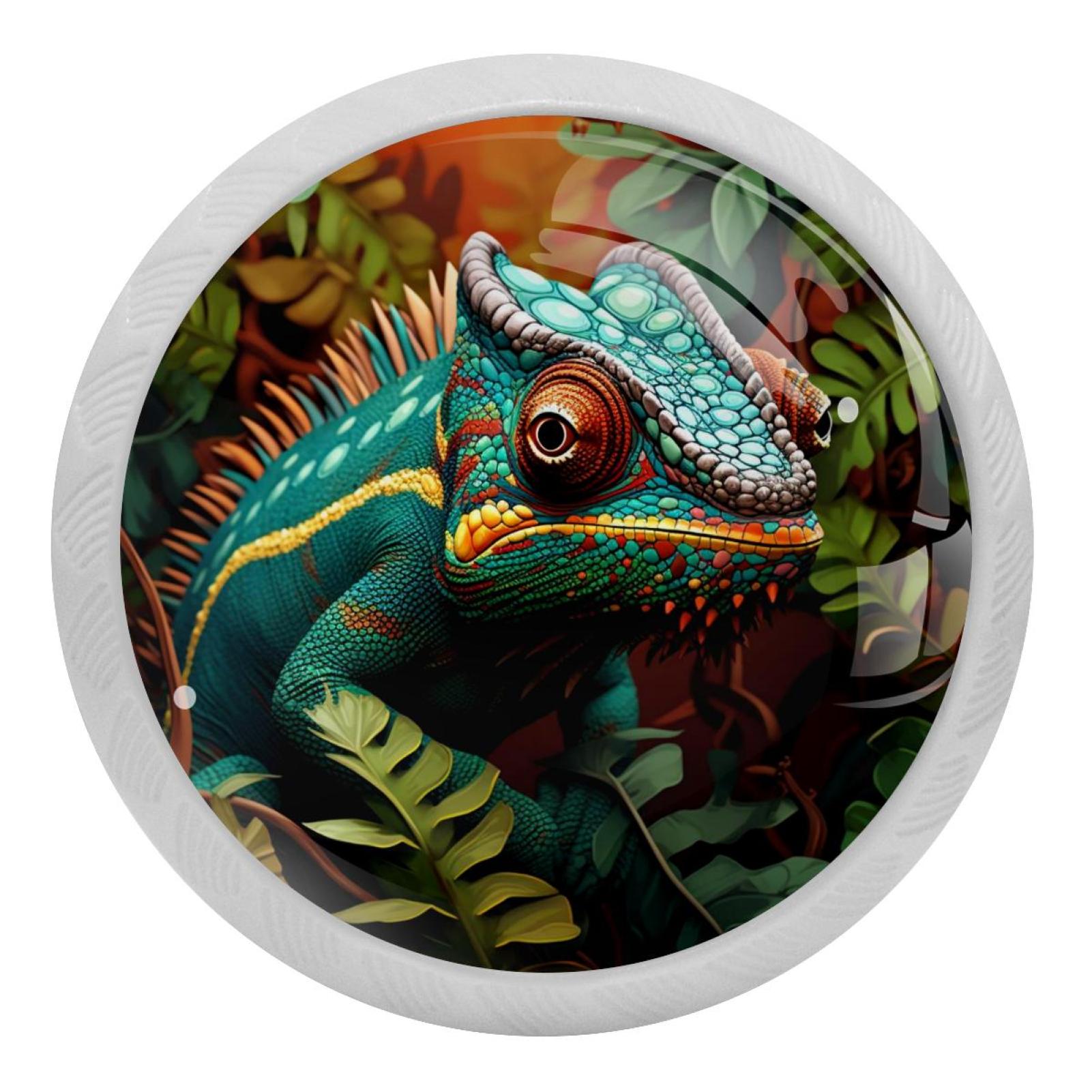 Colorful Chameleons Pattern 4PCS Cabinet Knobs Pulls Fluorescent Drawer ...