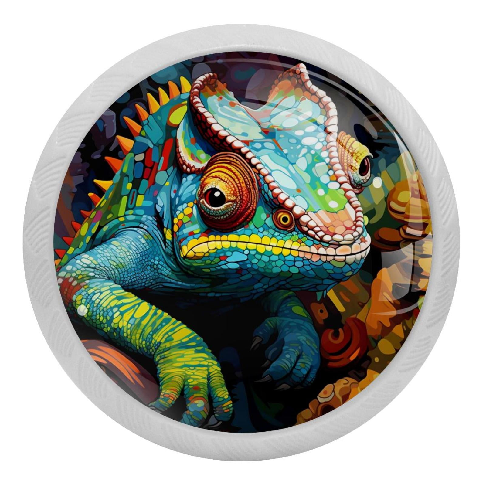 Colorful Chameleons Pattern 4PCS Cabinet Knobs Pulls Fluorescent Drawer ...