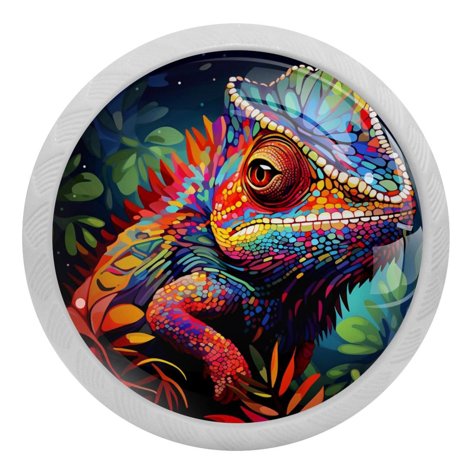 Colorful Chameleons Pattern 4PCS Cabinet Knobs Pulls Fluorescent Drawer ...