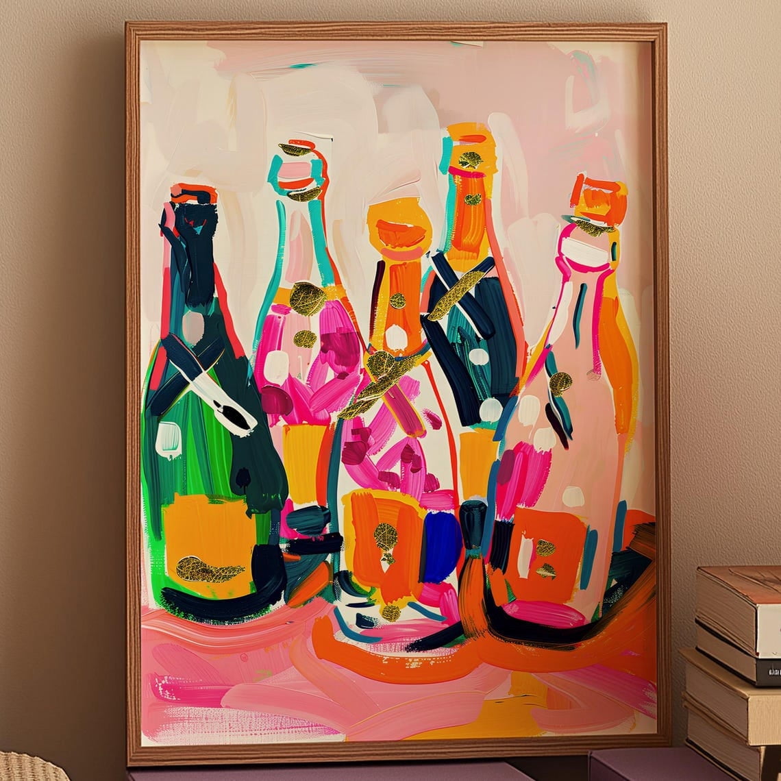 Colorful Champagne Bottle Maximalist Party Kitchen Wall Art Poster ...