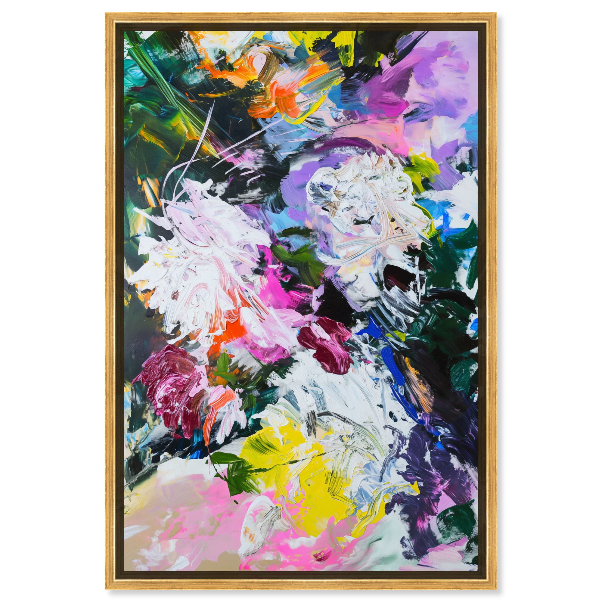 Colorful Chaos Canvas New Floral Wall Art by Art Remedy, Gold Frame, 24" x 36" - Walmart.com
