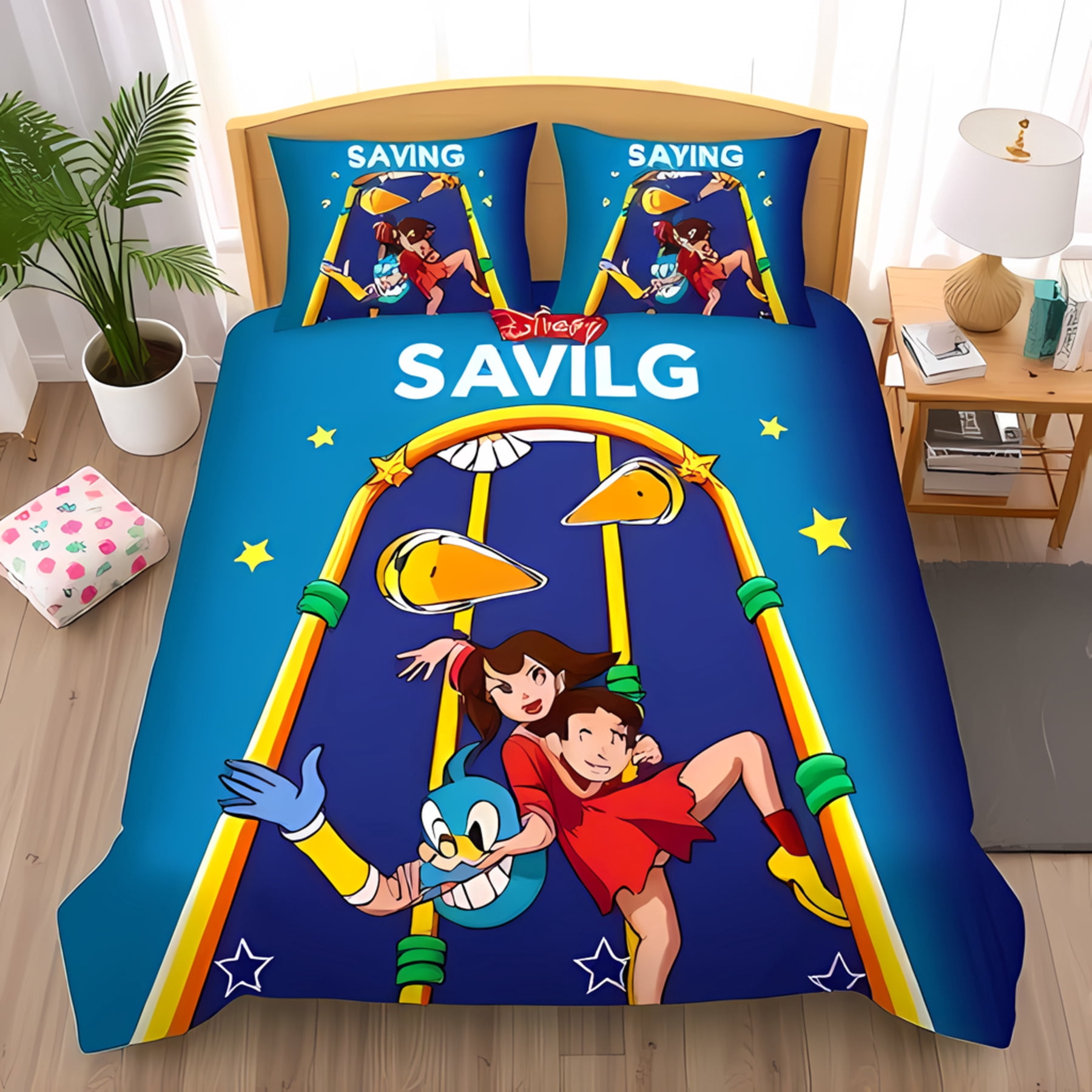 Colorful Characters 3-Piece Duvet Cover Set - Blue Background with ...