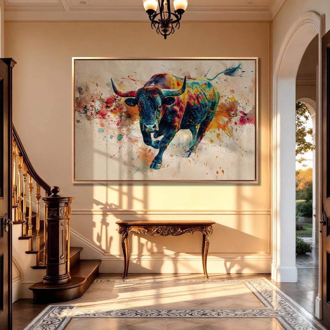 Colorful Charging Bull Poster: Abstract Animal Wall Art, Unframed ...