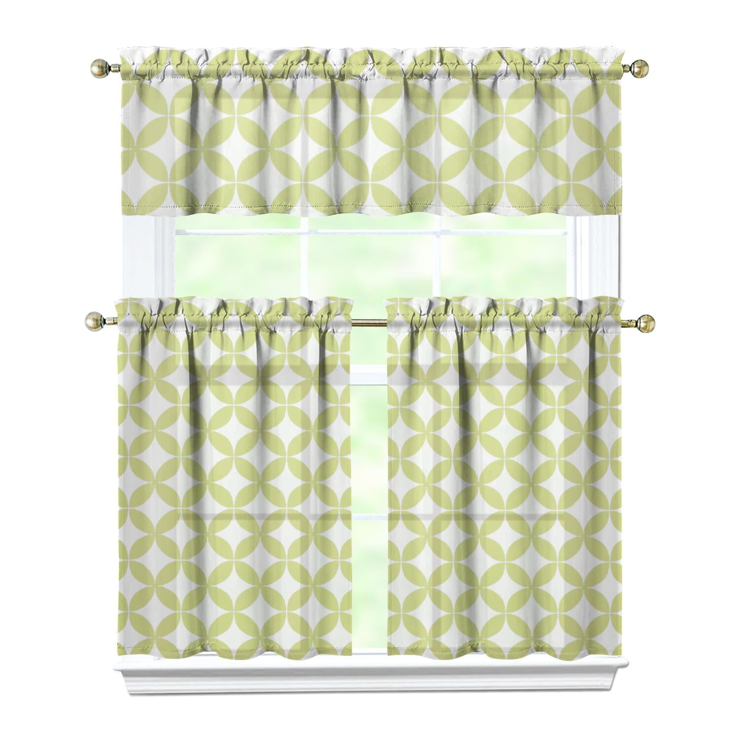 Colorful Checkered Kitchen Curtains 3-PC Set - Rustic Farmhouse Plaid ...