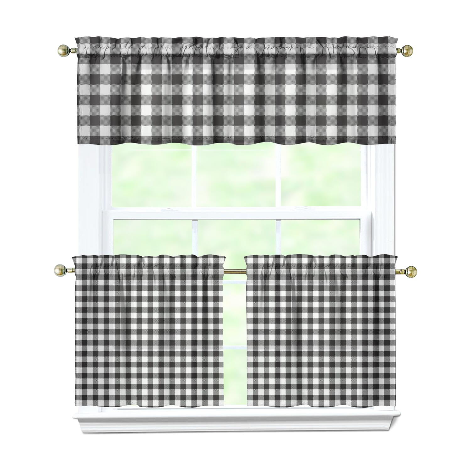 Colorful Checkered Kitchen Curtains Set of 3 - Abstract Plaid Valance ...