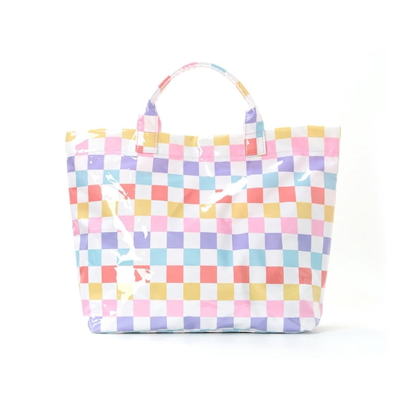 Colorful Checkered PVC Tote Bag Waterproof Large Capacity Handbag for ...