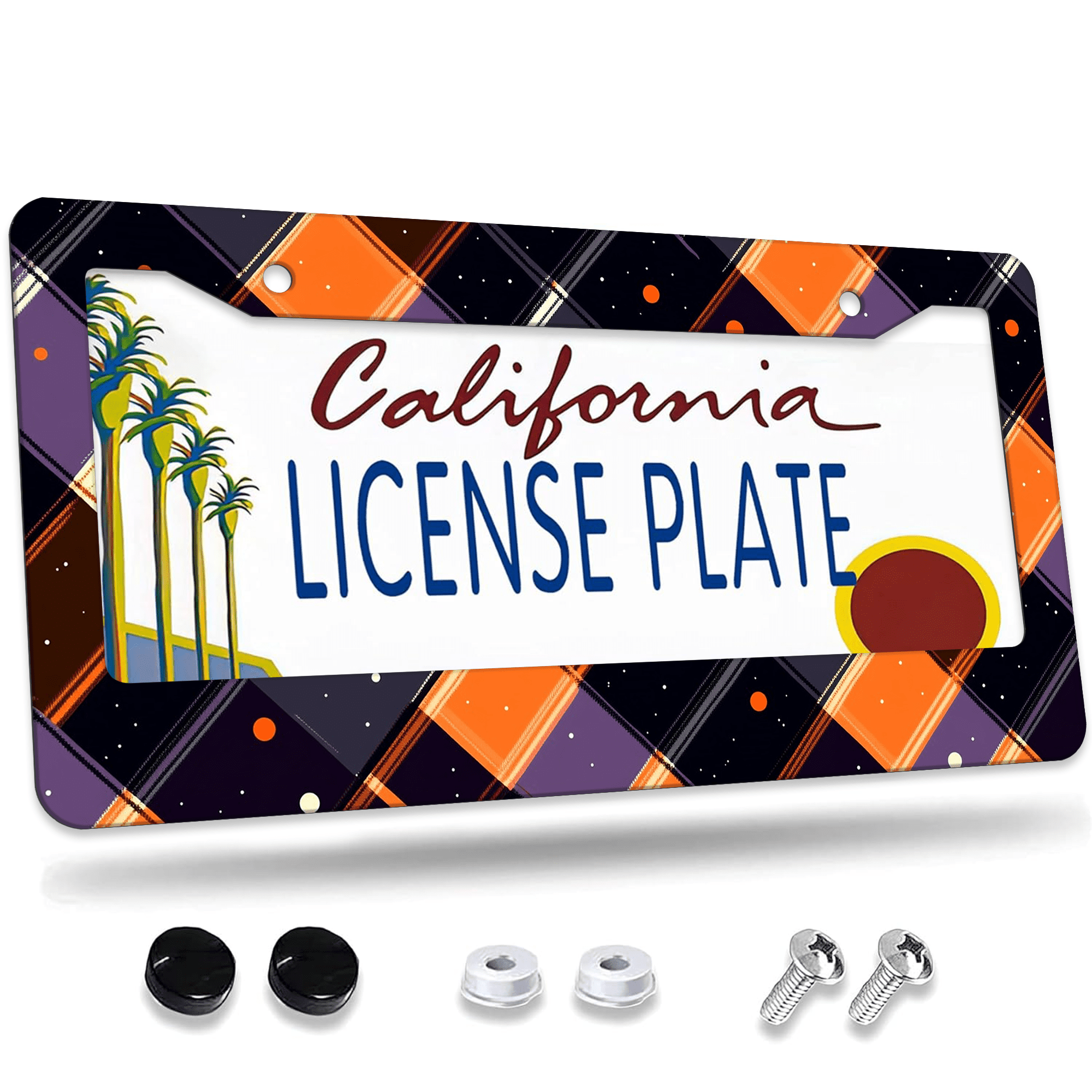 Colorful Checkered Pattern Designs Aluminum License Plate Frame ...