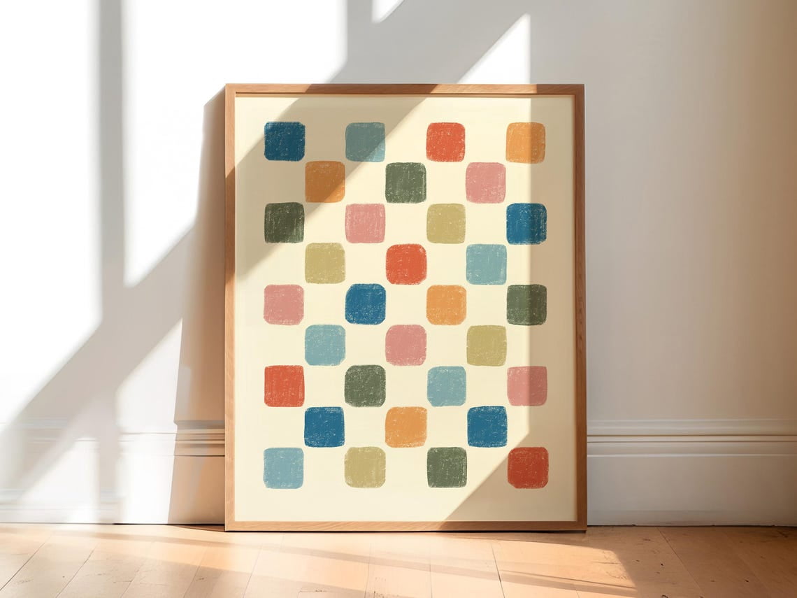 Colorful Checkered Print Wall Art, Checkered Poster, Beachy Prints ...