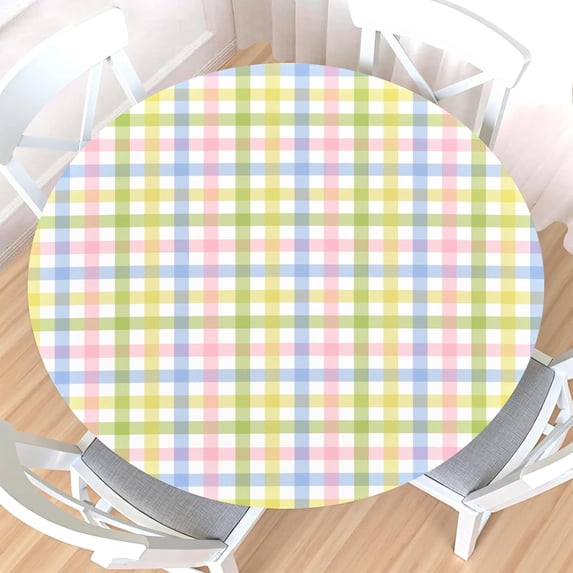 Colorful Checkered Round Fitted Tablecloth with Elastic Edge,Water ...