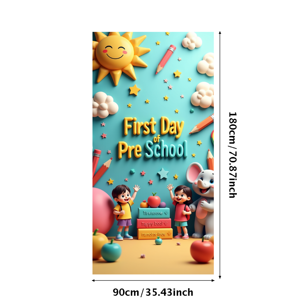 Colorful and Cheerful First Day Preschool Themed Backdrop Banner with ...