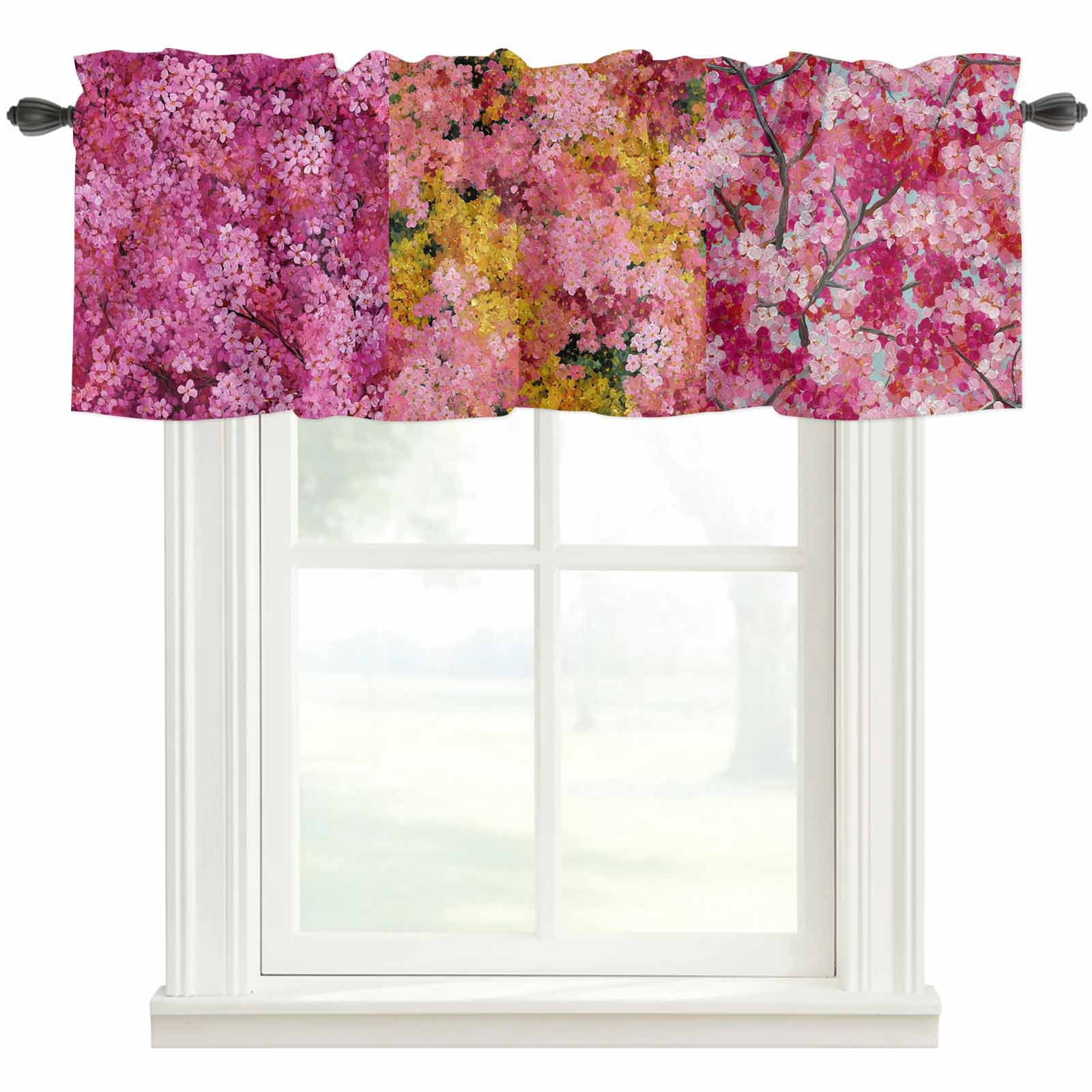Colorful Cherry Blossom Rod Pocket Curtain Valance, Spring Flowers ...